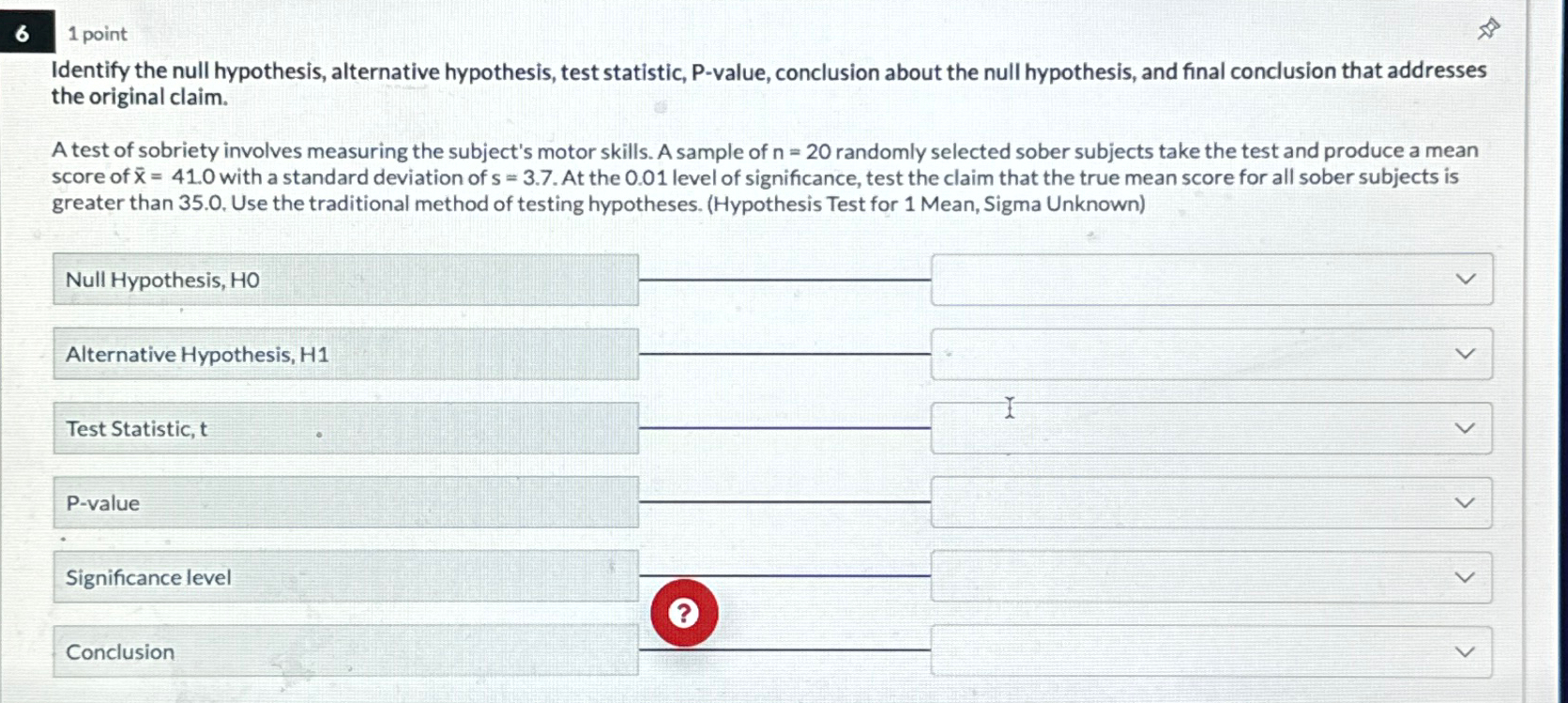 Solved 1 ﻿pointIdentify the null hypothesis, alternative | Chegg.com
