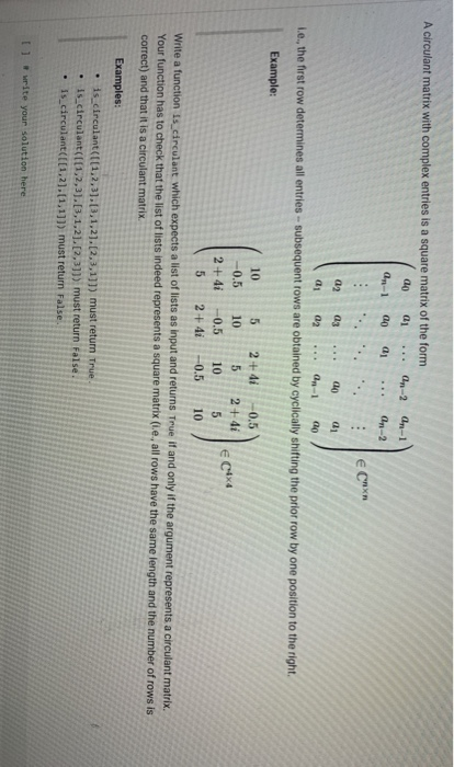 Solved A circulant matrix with complex entries is a square | Chegg.com