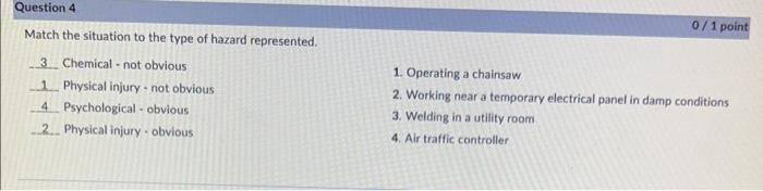 Solved Match the situation to the type of hazard | Chegg.com