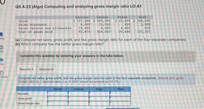 Solved QS 4.23 (Algo) Computing and analyzing gross margin | Chegg.com