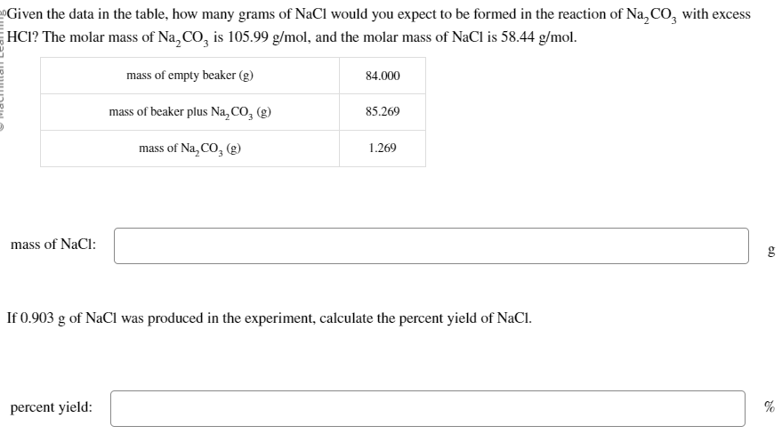 Solved Given the data in the table, how many grams of NaCl | Chegg.com