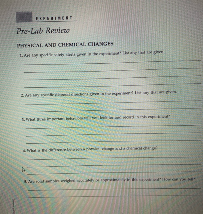 EXPERIMENT Pre-Lab Review PHYSICAL AND CHEMICAL | Chegg.com