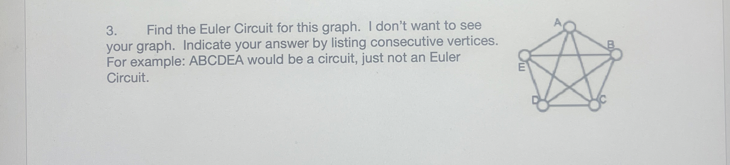 Solved Find the Euler Circuit for this graph. I don't want | Chegg.com