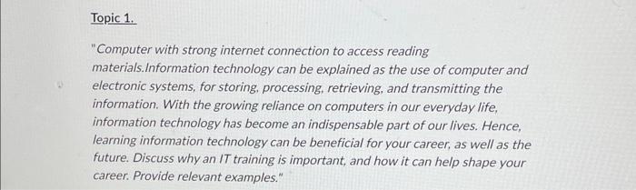 Solved Topic 1. "Computer with strong internet connection to | Chegg.com