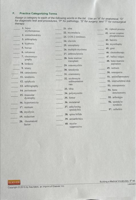Solved Assign a calegory to pach of the following wards in | Chegg.com