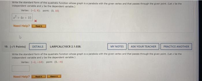 Solved Write the standard form of the quadratic function | Chegg.com