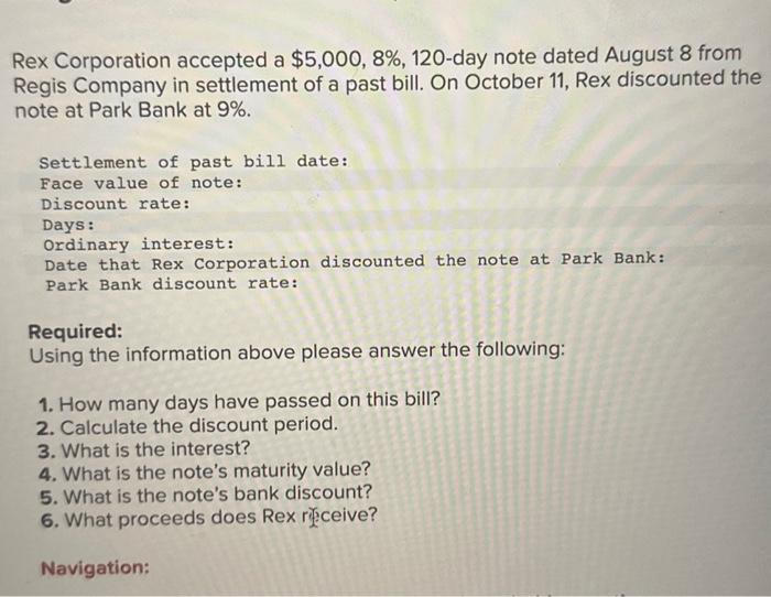 Rex Corporation accepted a $5,000,8%,120-day note | Chegg.com