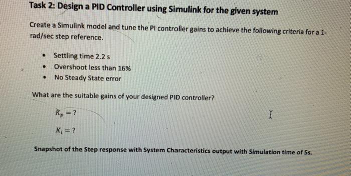 Solved Task 2 Design A Pid Controller Using Simulink For
