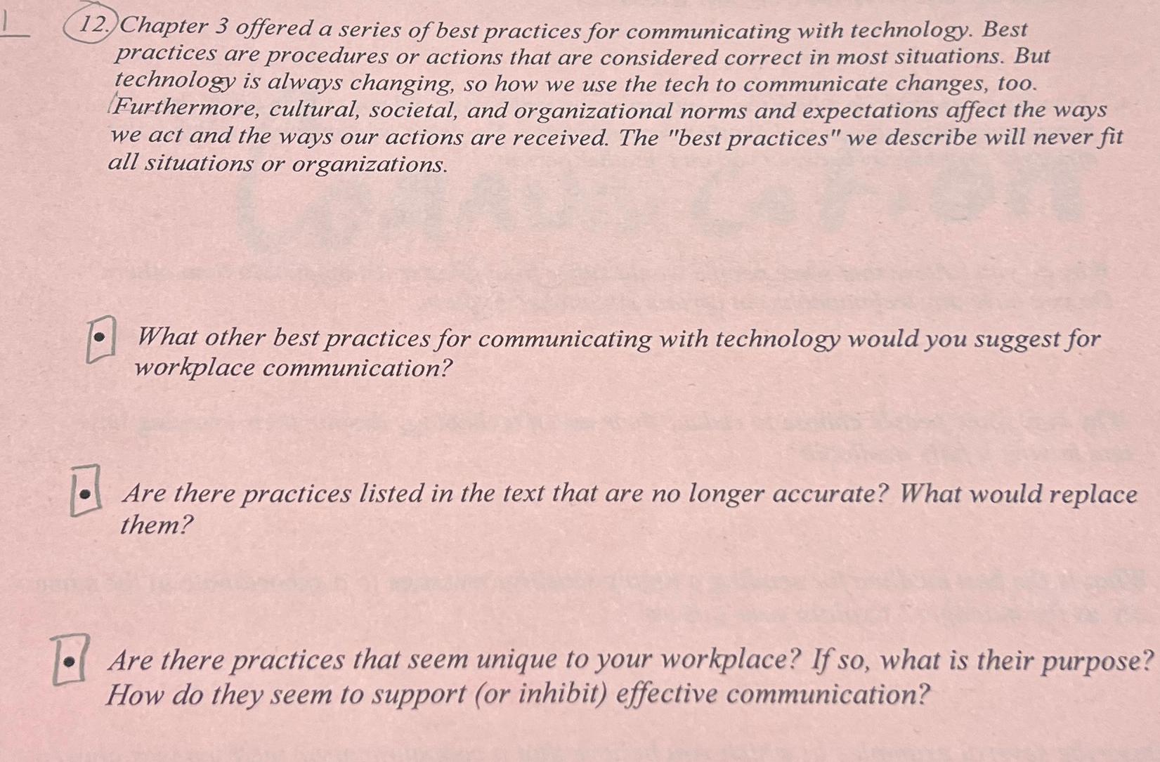 Solved Chapter 3 ﻿offered a series of best practices for | Chegg.com