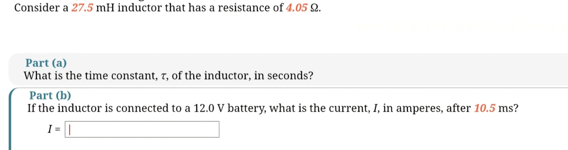 Solved part a and bConsider a 27.5 ﻿mH inductor that has a | Chegg.com