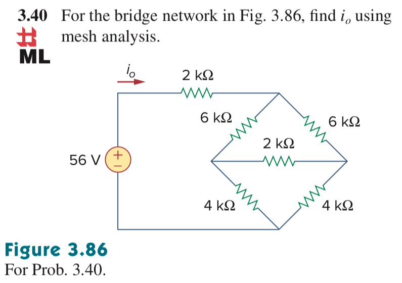 Solved 3.40 ﻿For the bridge network in Fig. 3.86, ﻿find io | Chegg.com