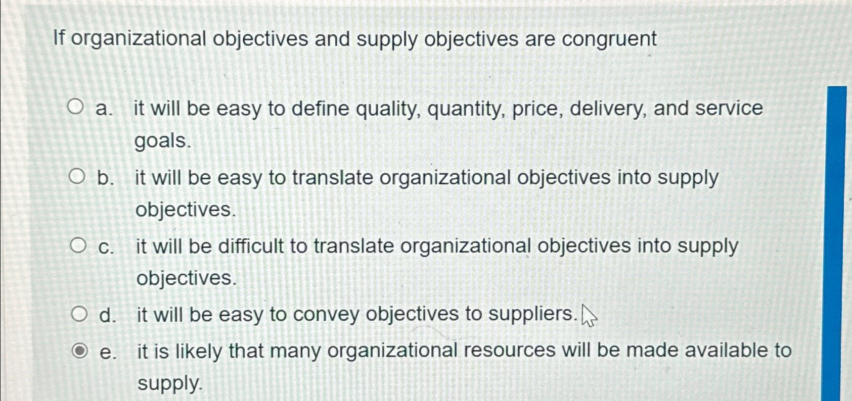 Solved If organizational objectives and supply objectives | Chegg.com