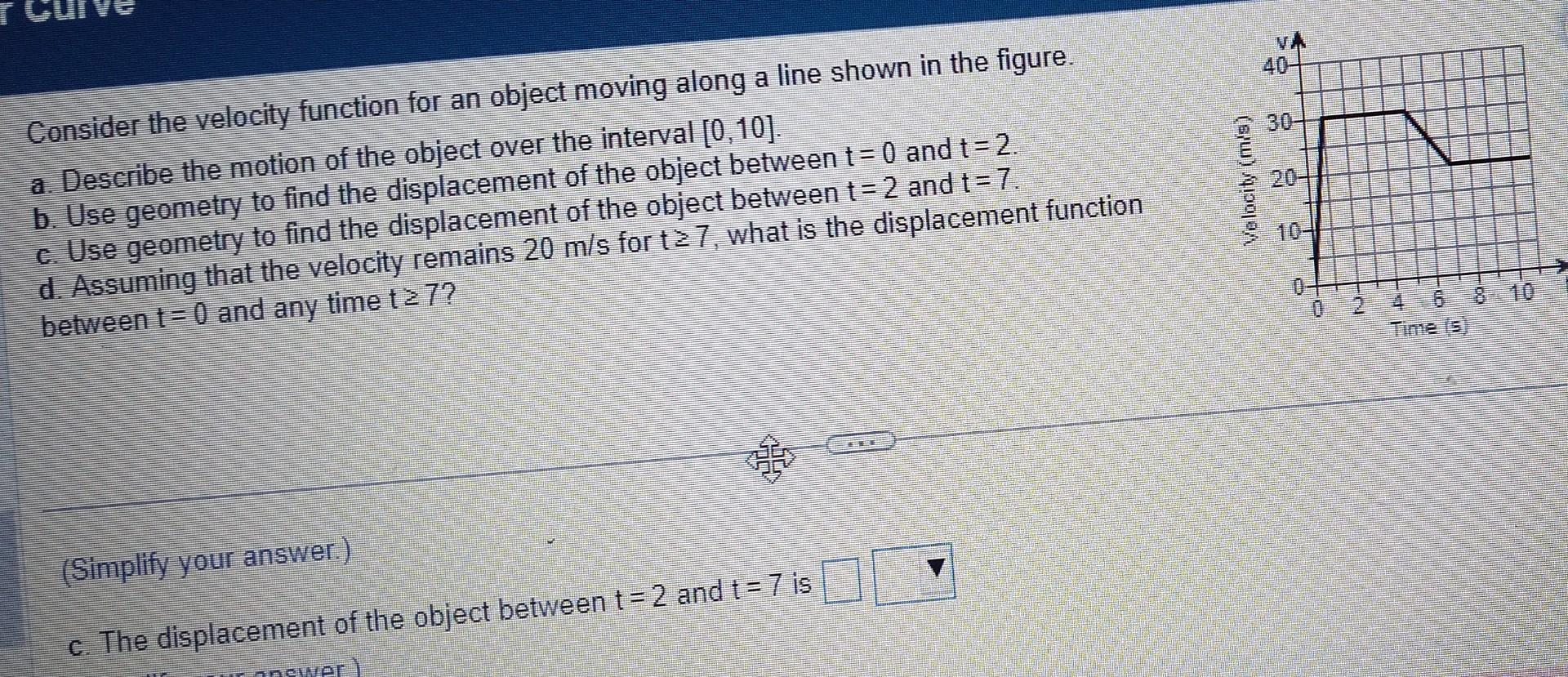 Solved Consider The Velocity Function For An Object Moving