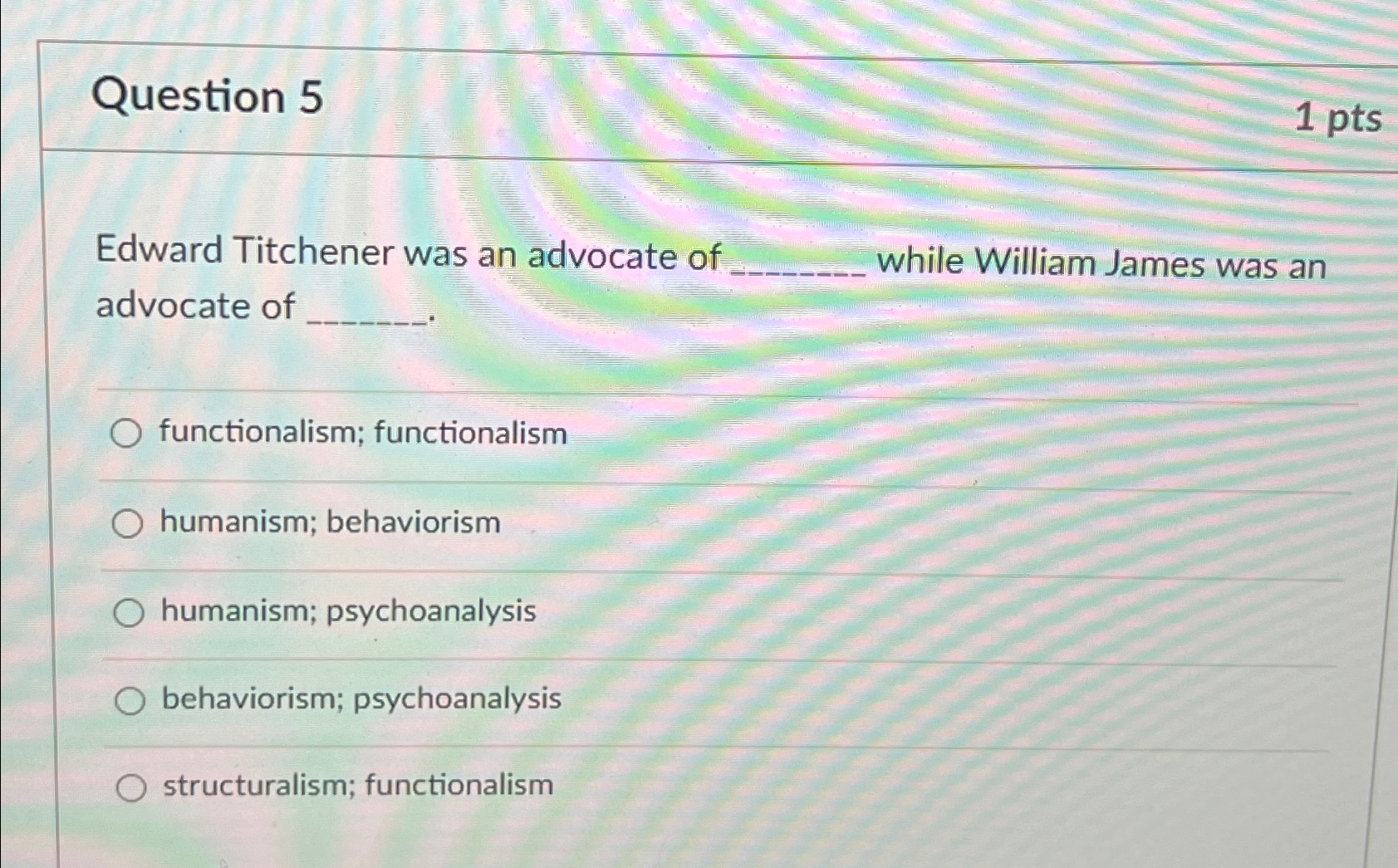 Solved Question 51ptsEdward Titchener was an advocate of | Chegg.com