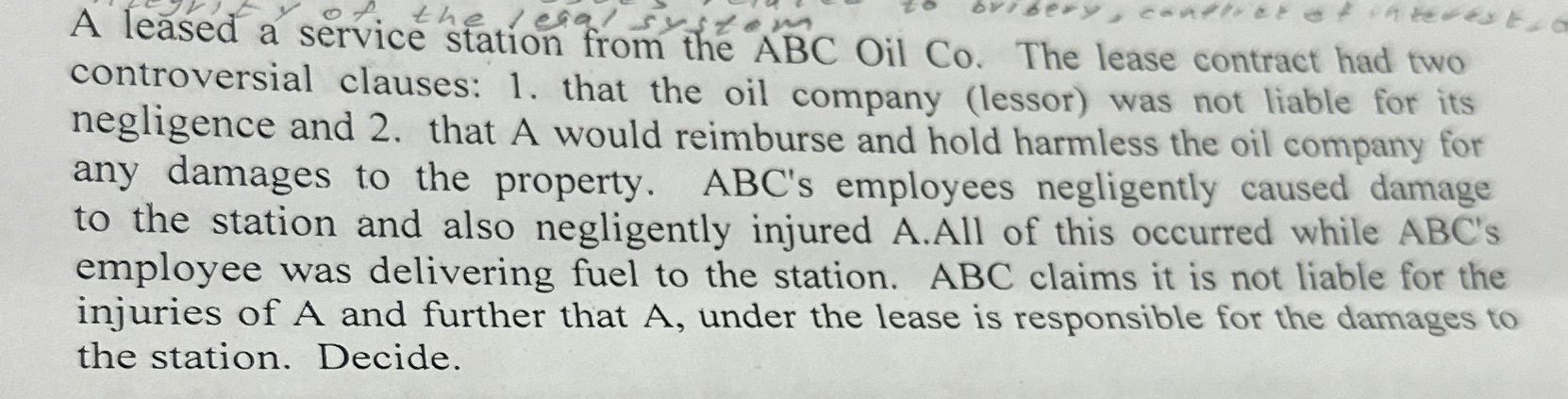 Solved A leased a service station from the ABC Oil Co. ﻿The | Chegg.com