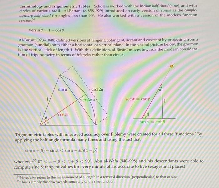 Solved Terminology and Trigonometric Tables Scholars worked | Chegg.com