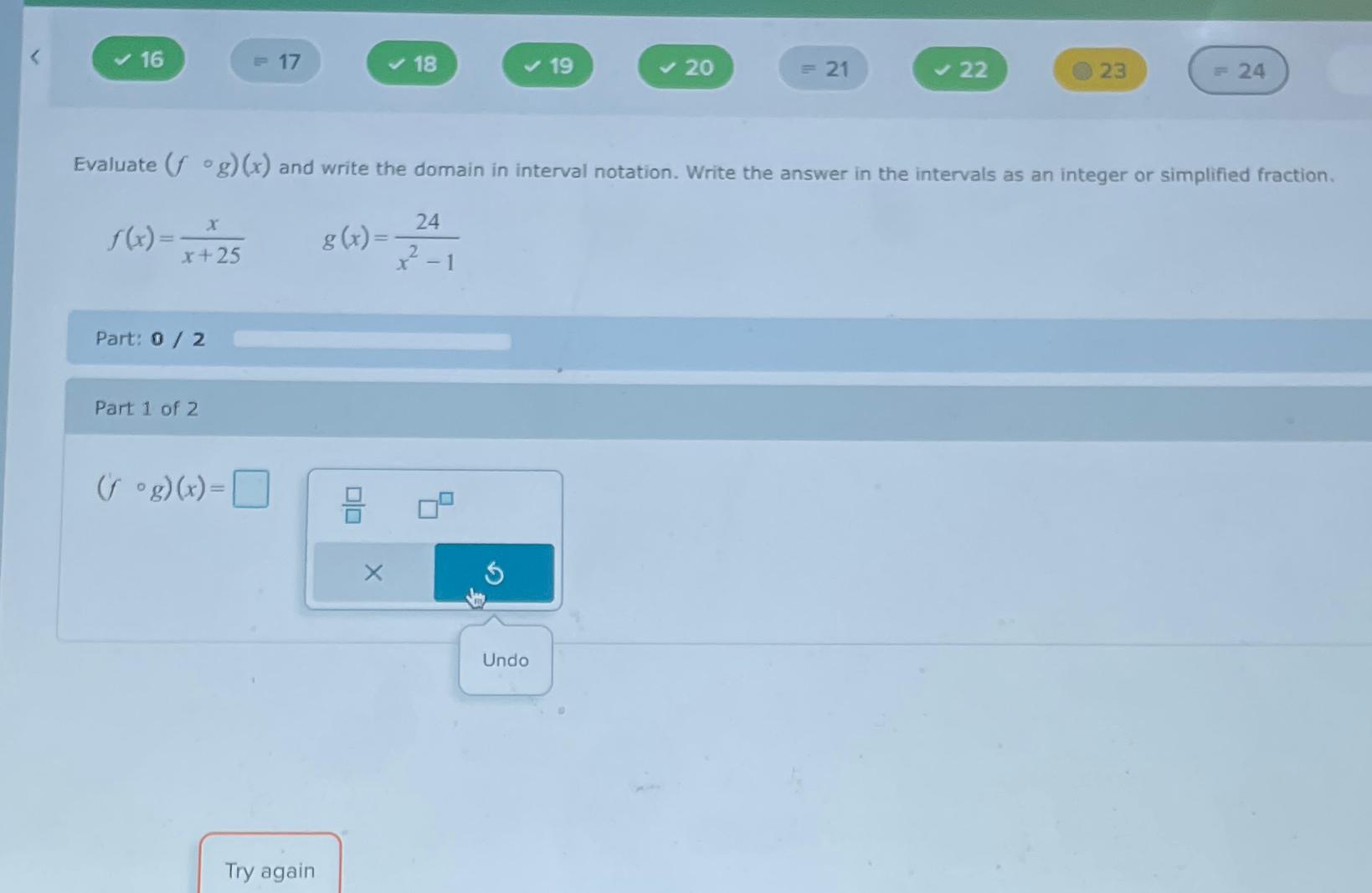 Solved Evaluate (f@g)(x) ﻿and write the domain in interval | Chegg.com