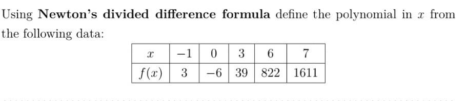 Solved Using Newton's divided difference formula define the | Chegg.com