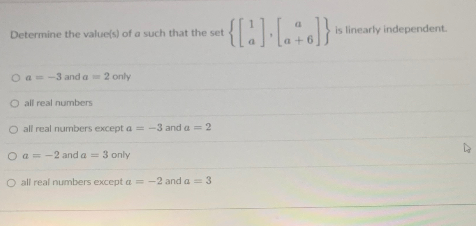 Solved Determine the value(s) ﻿of a such that the set | Chegg.com