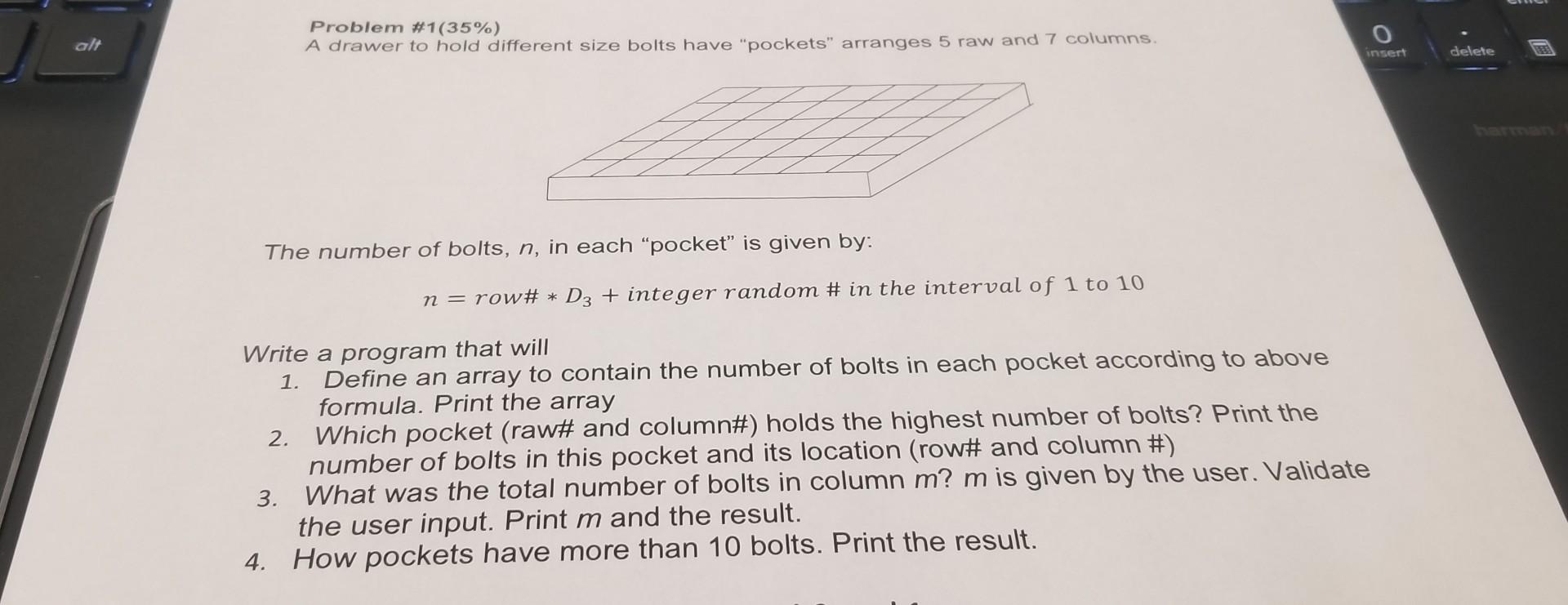Solved Problem #1(35\%) A drawer to hold different size | Chegg.com