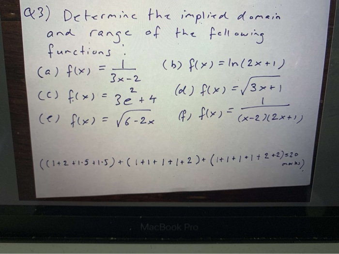 Solved Q3) Determine the implied domain and range of the | Chegg.com