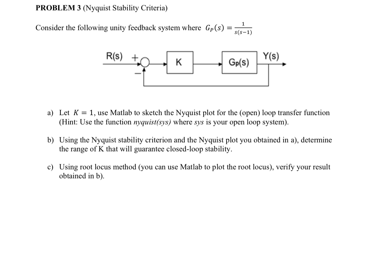 Solved PROBLEM 3 (Nyquist Stability Criteria)Consider the | Chegg.com