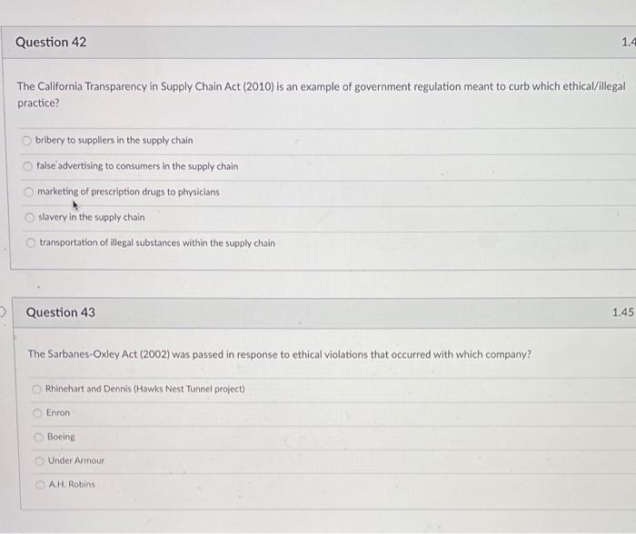 Solved Question 42 1.4 The California Transparency in Supply | Chegg.com