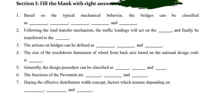Solved Section 1: Fill the blank with right answe can 1. | Chegg.com