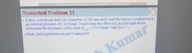 Solved Numerical Problem 23Athin cylistrical shell of a | Chegg.com
