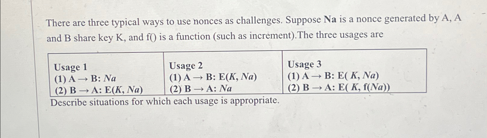 Solved There are three typical ways to use nonces as | Chegg.com