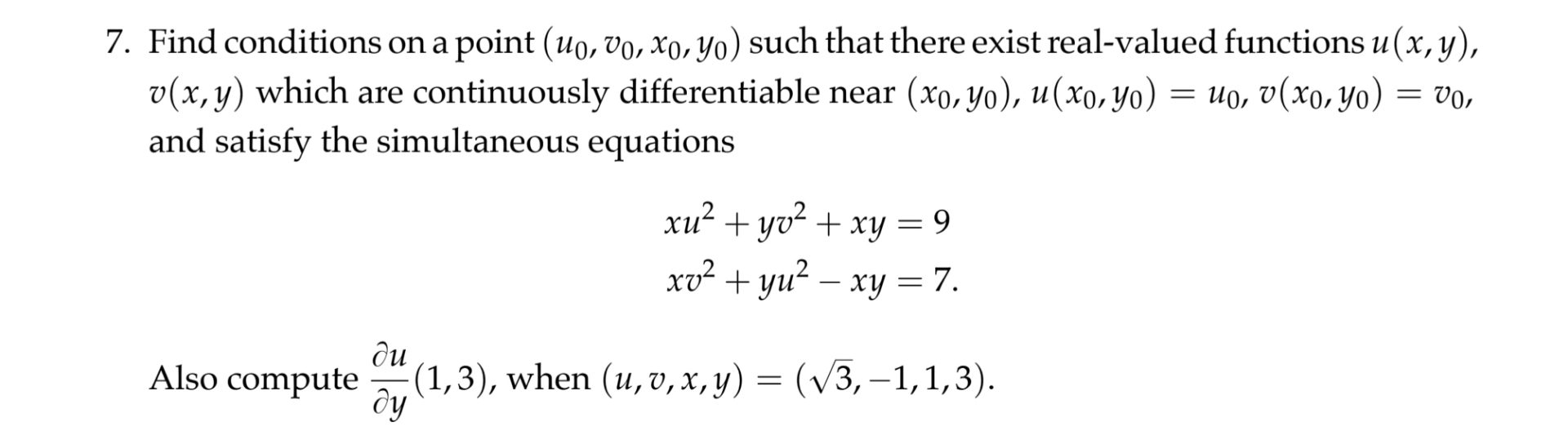 Solved Find conditions on a point (u0,v0,x0,y0) ﻿such that | Chegg.com