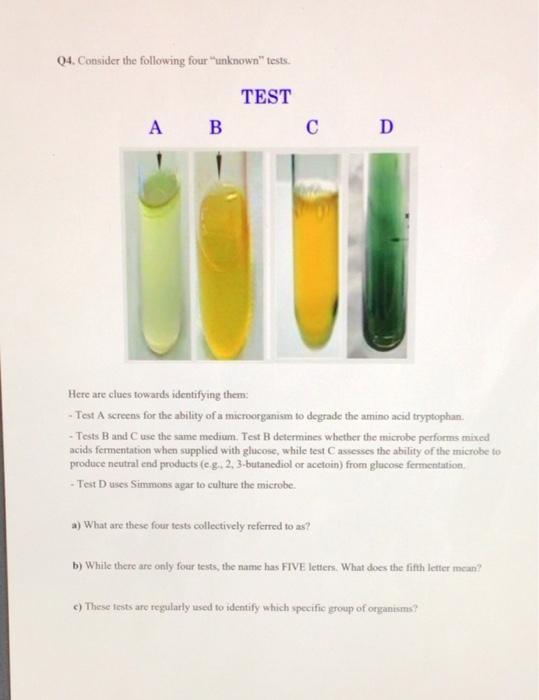 Solved Q4. Consider the following four "unknown" tests. TEST | Chegg.com