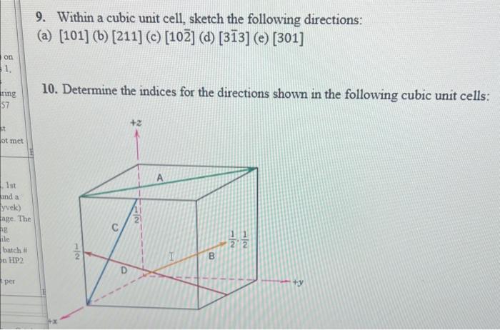 Solved 9. Within a cubic unit cell, sketch the following | Chegg.com