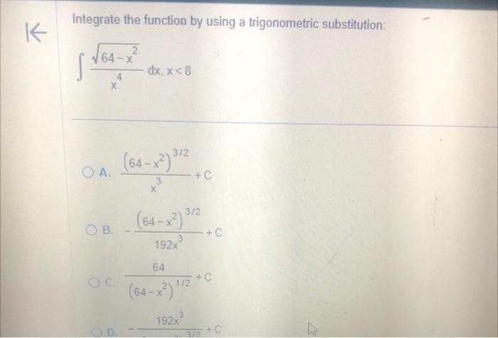Solved Integrate the function by using a trigonometric | Chegg.com