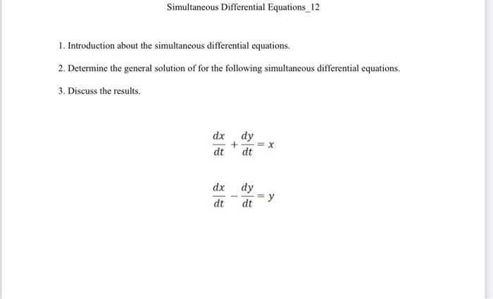 Solved Simultaneous Differential Equations_12 1. | Chegg.com