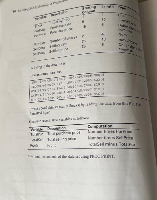 Solved Create a SAS data set (call it Stocks) by reaung uic | Chegg.com