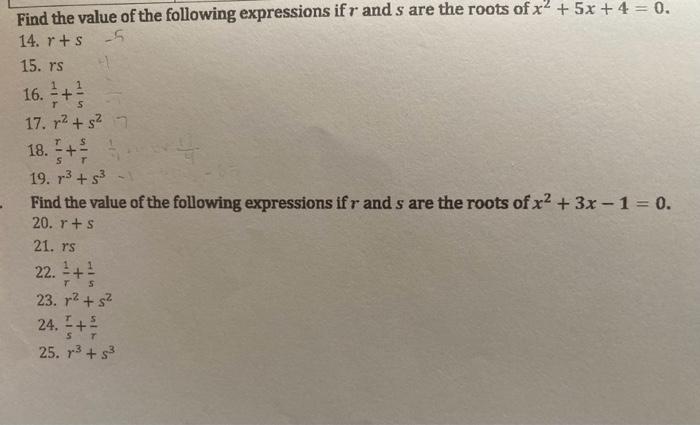 Solved Find the value of the following expressions if r and | Chegg.com