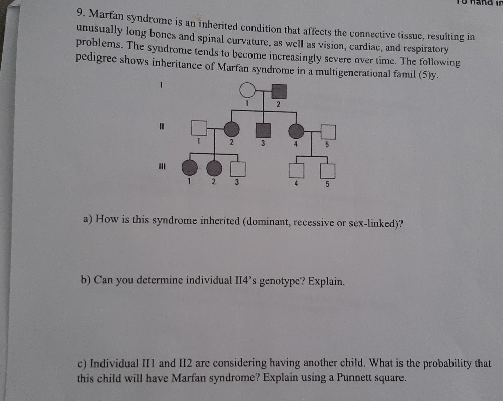 Solved 9. Marfan syndrome is an inherited condition that | Chegg.com