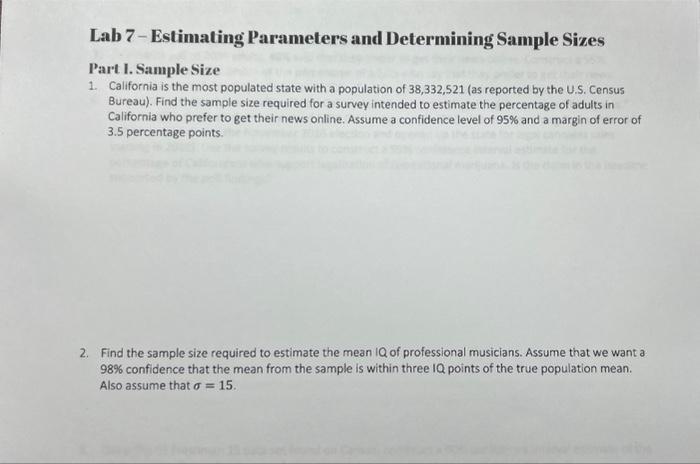 Solved Lab 7 - Estimating Parameters and Determining Sample | Chegg.com