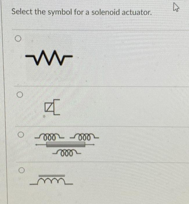 Solved Select the symbol for a solenoid actuator. W ㄷ ∞∞−∞ | Chegg.com