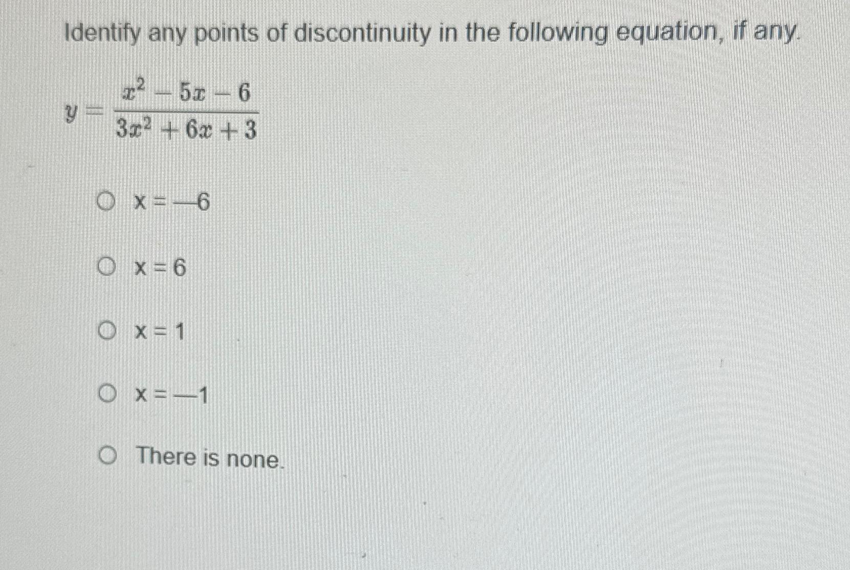 Solved Identify any points of discontinuity in the following | Chegg.com