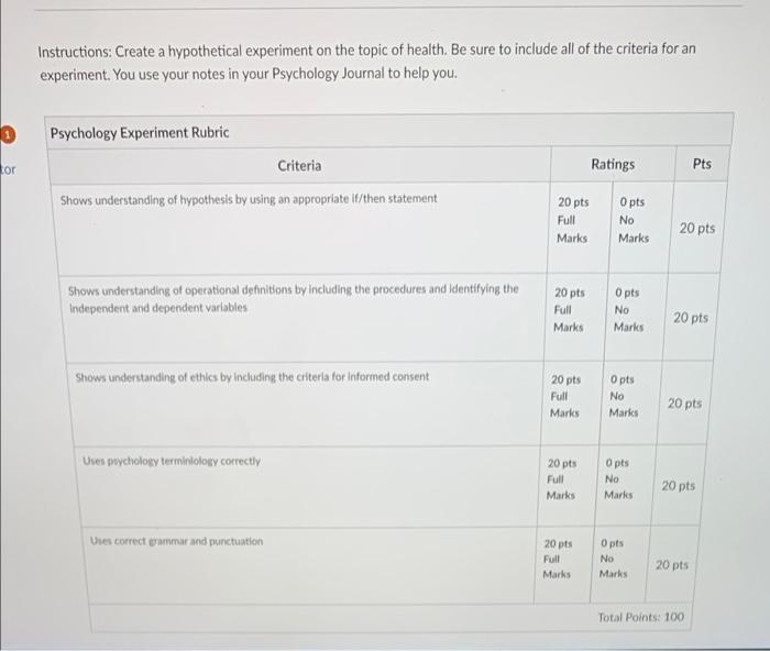 Solved Instructions: Create a hypothetical experiment on the | Chegg.com