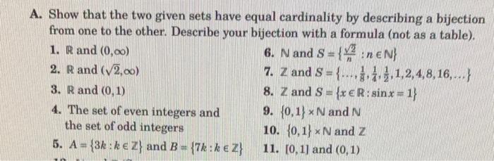 Solved A. Show that the two given sets have equal | Chegg.com
