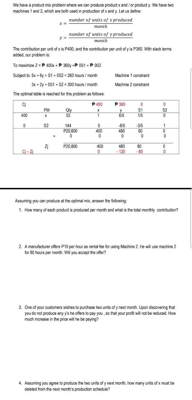 Solved We have a product mix problem where we can produce | Chegg.com