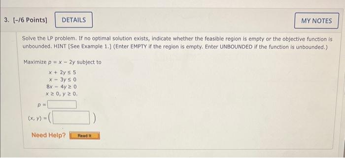 Solved Solve the LP problem. If no optimal solution exists, | Chegg.com