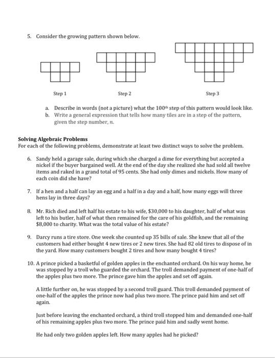 Solved 5. Consider the growing pattern shown below. Step 1 | Chegg.com
