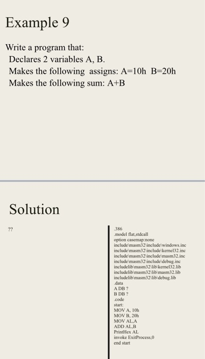 Solved Example 9 Write a program that: Declares 2 variables | Chegg.com