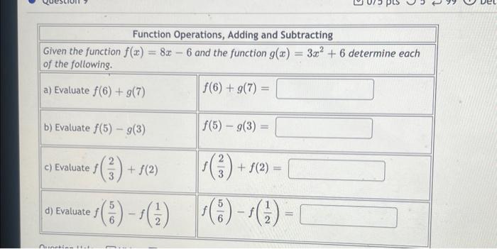Solved Function Operations, Adding and Subtracting Given the | Chegg.com