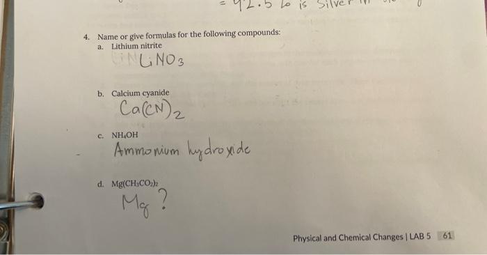 Solved 4. Name or give formulas for the following compounds: | Chegg.com