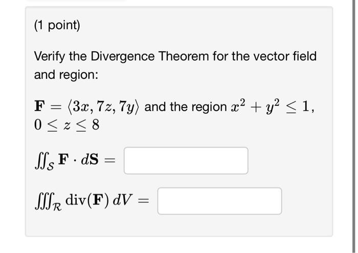 Solved Verify the Divergence Theorem for the vector field | Chegg.com